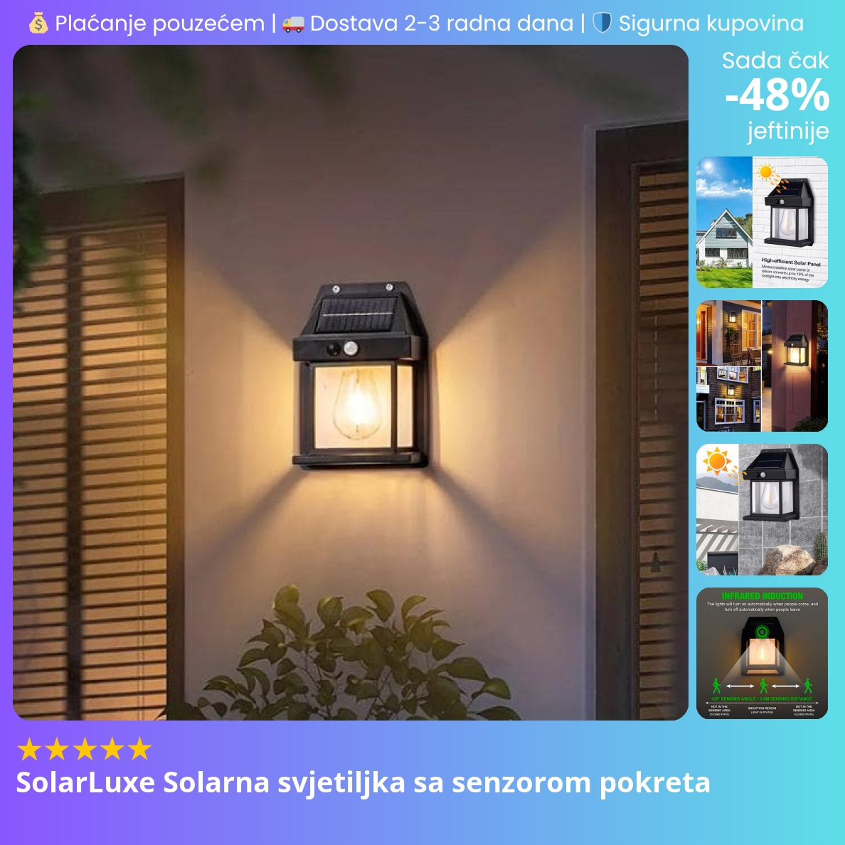 SolarLuxe Solarna svjetiljka sa senzorom pokreta | Gratis.ba
